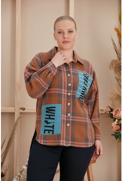 Rmg Yama Detaylı Büyük Beden Kiremit Ekose Gömlek