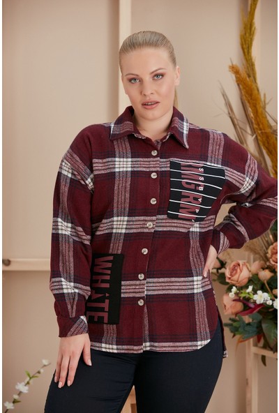Rmg Yama Detaylı Büyük Beden Bordo Ekose Gömlek