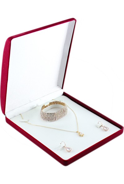 Entina Kadife Bordo Bombeli Mücevher Set Kutusu Entina Kadife Bordo Bombeli Mücevher Set Kutusu