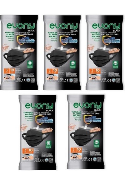 EVONY Siyah Elastik Kulaklıklı Maske 10LU (5 Paket) EVONY Siyah Elastik Kulaklıklı Maske 10LU (5 Paket)