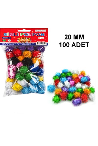 Hobialem 100 Adet, Simli Ponpon, 20 Mm, Renkli Peluş Ponpon Hobialem 100 Adet, Simli Ponpon, 20 Mm, Renkli Peluş Ponpon