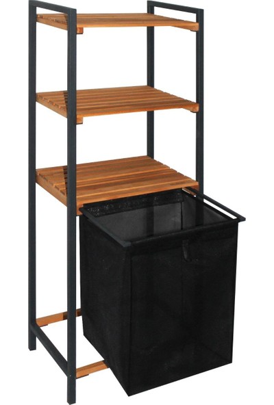 Webotto - Masif 3 Raflı Kirli Sepetli Metal Banyo Rafı Banyo Düzenleyici Webotto - Masif 3 Raflı Kirli Sepetli Metal Banyo Rafı Banyo Düzenleyici