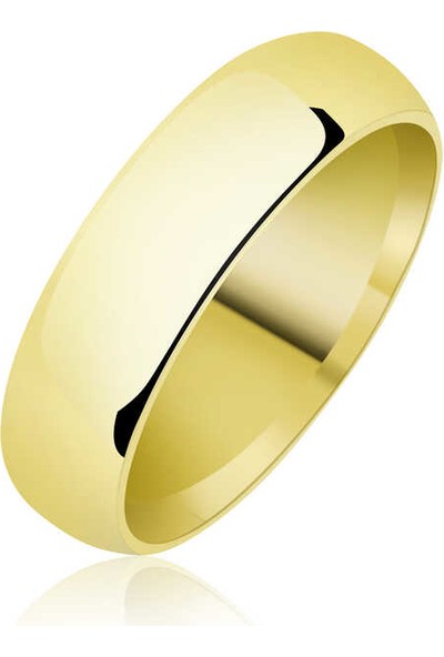 Gumush 5 mm Düz Bombeli Gold Gümüş Alyans