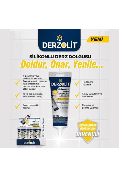Derzolit Silikonlu Derz Dolgusu 350 gr Beyaz Derzolit Silikonlu Derz Dolgusu 350 gr Beyaz