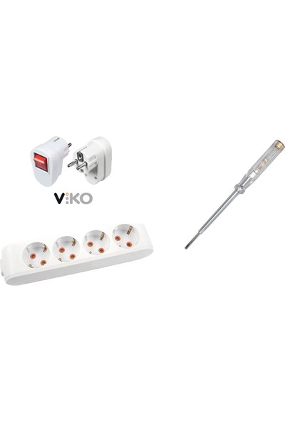Viko Anahtarlı Upsli Erkek Fiş ve Viko Klemensli 4'lü Kablosuz Grup Priz Çocuk Korumalı Askı Aparatlı ve Kontrol Kalemi Birarada Viko Anahtarlı Upsli Erkek Fiş ve Viko Klemensli 4'lü Kablosuz Grup Priz Çocuk Korumalı Askı Aparatlı ve Kontrol Kalemi Birarada