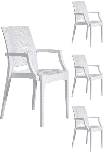 Sandalie 4 Adet Bahçe - Balkon - Teras Rattan Lüx Sandalye Beyaz Sandalie 4 Adet Bahçe - Balkon - Teras Rattan Lüx Sandalye Beyaz