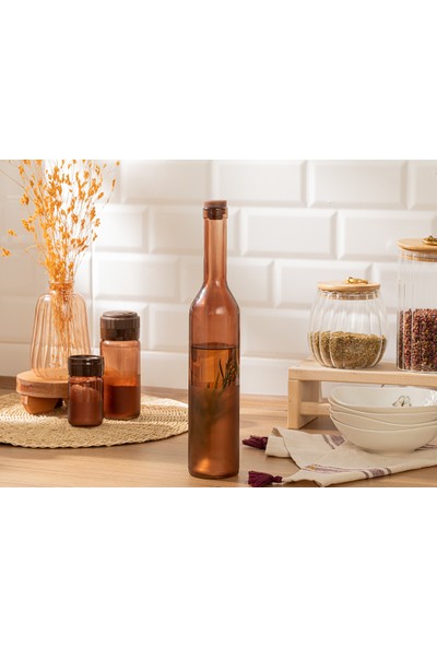 English Home Jaden Cam Kapaklı Şışe 500 ml Kahve