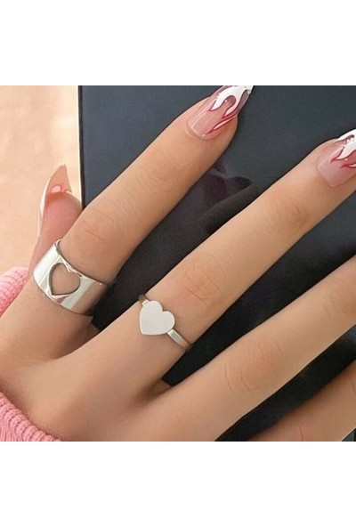 Alp Collection Gri Kalp Boyu Ayarlanabilir Romantik Ikili Çift Sevgili Yüzük