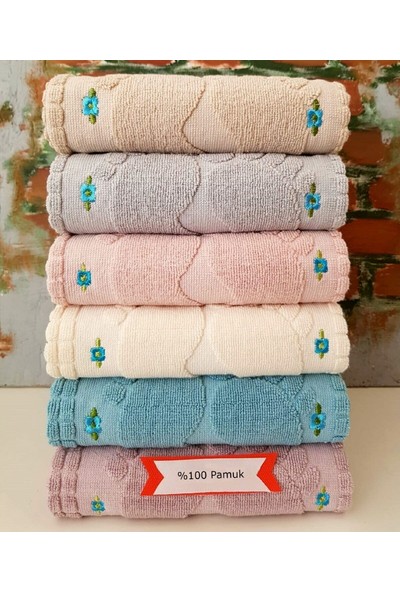 Regule Çiçek Nakışlı Ayak Havlusu 6'lı 50 x 70 cm