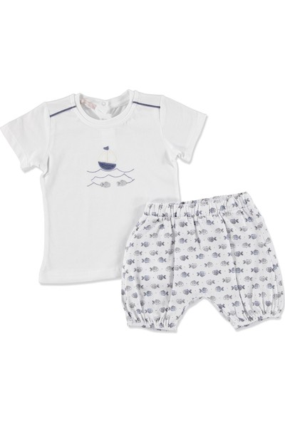 Cassiope Yaz Erkek Bebek Mini Fish Pamuklu Kısa Kol Lastikli Çıtçıtlı Yaka 2li Tshirt-Şort