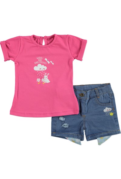 Overdo Bebek Tavşan-Güneş Nakışlı Şortlu Takım Tshirt-Şort Overdo Bebek Tavşan-Güneş Nakışlı Şortlu Takım Tshirt-Şort