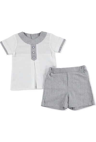 Mymio Çizgili Dokuma Tshirt-Şort