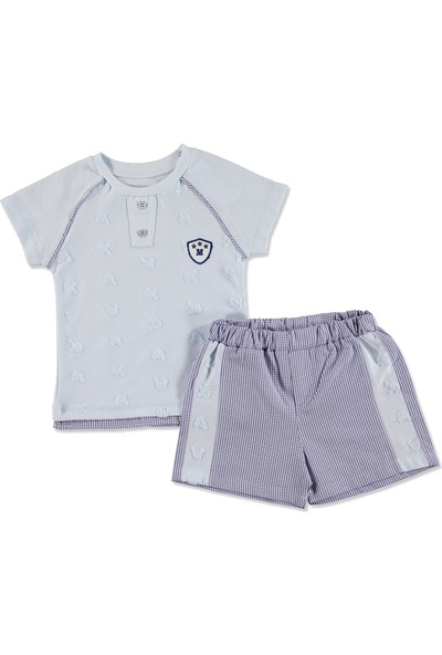 Mymio Yaz Erkek Bebek Denizci Ayıcık Poplin Kısa Kol Çıtçıtlı Yaka 2li Tshirt-Şort