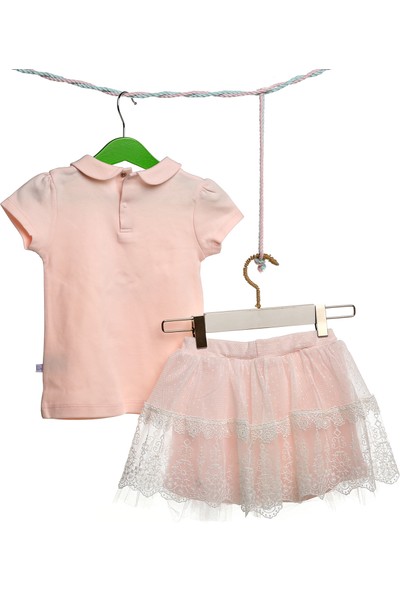 Mymio Balina Kız Bebek Interlok Kısa Kol Patiksiz Bebe Yaka 2li Tshirt-Şort