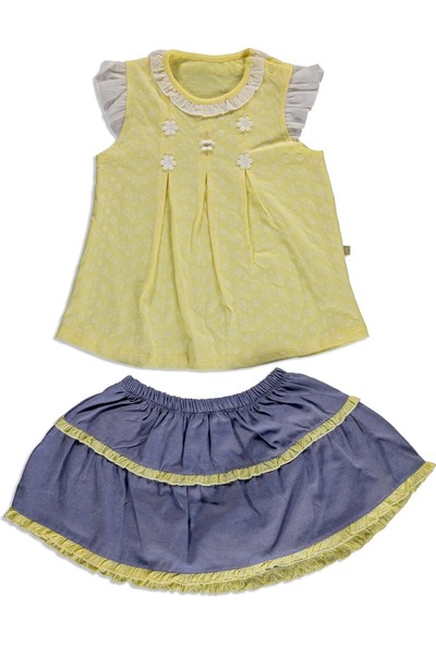 Mymio Yaz Kız Bebek Çiçekli Interlok Kısa Kol Çıtçıtlı Yaka 2li Tshirt-Şort