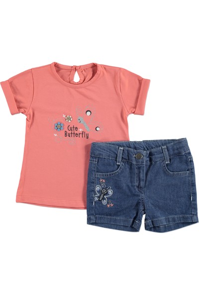 Overdo Bebek Kelebek Nakışlı Şortlu Takım Tshirt-Şort
