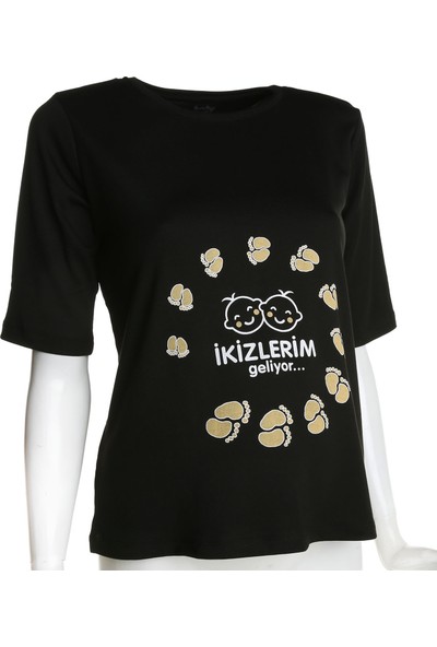 Baby Mom Ikiz Bebek Baskılı Tshirt Hamile Kısa Kol Tshirt