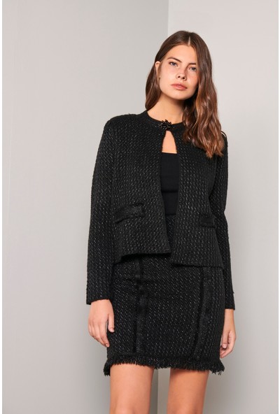 Broş Detaylı Tüvit Ceket