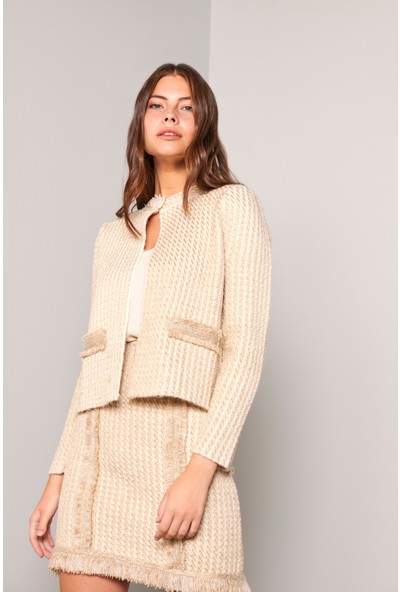 Broş Detaylı Tüvit Ceket