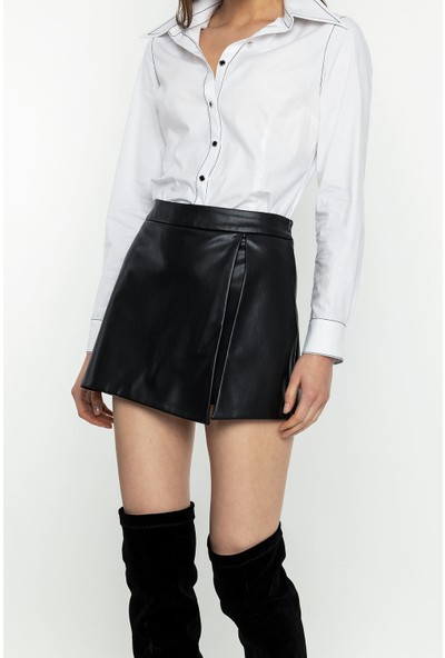 Invidia Deri Görünümlü Şort Etek INV1006 Invidia Deri Görünümlü Şort Etek INV1006