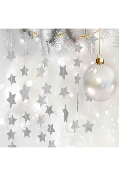 Happyland Yılbaşı Süsleri Gümüş Ipli Yıldız Sarkıt Süs 2 Metre