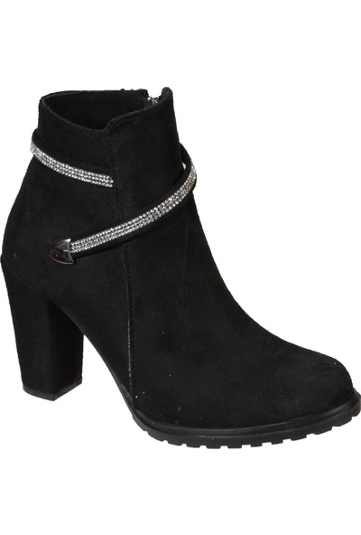 Yaz Kış Ayakkabı Yazkış Kadın Siyah Süet Üzeri Taşlı 8 cm Fermuarlı Topuklu Bot Yaz Kış Ayakkabı Yazkış Kadın Siyah Süet Üzeri Taşlı 8 cm Fermuarlı Topuklu Bot