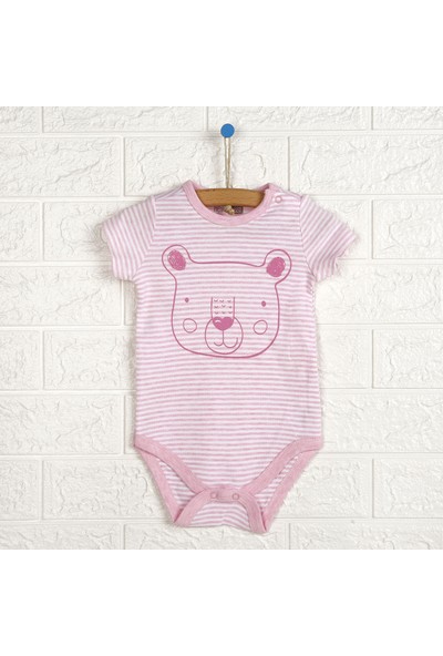 Hello Baby Çizgili Sevimli Hayvan Kısa Kol Body