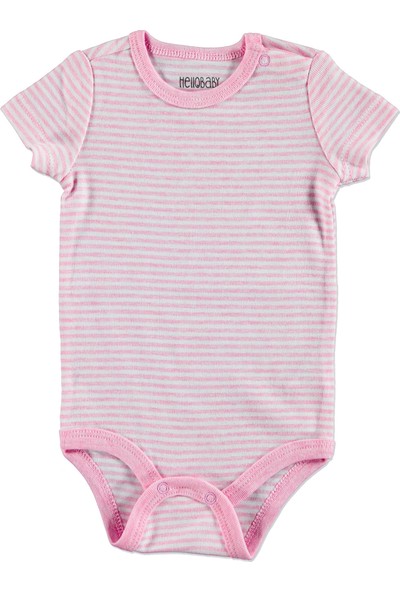 Hello Baby Bebek Çizgili Ribana Kısa Kol Çıtçıtlı Yaka Tek Body