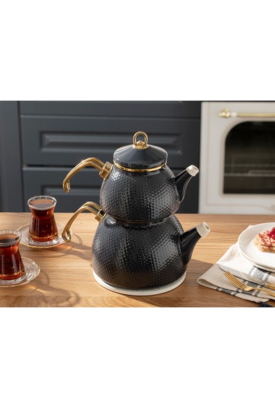 English Home Ceremony Emaye Çaydanlık 1,1 Litre + 2,3 Litre Antrasit English Home Ceremony Emaye Çaydanlık 1,1 Litre + 2,3 Litre Antrasit