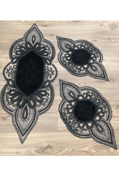 Kadife Nakışlı Runner 3 Lü Salon Takımı Yatak Odası Takımı (Siyah) Kadife Nakışlı Runner 3 Lü Salon Takımı Yatak Odası Takımı (Siyah)