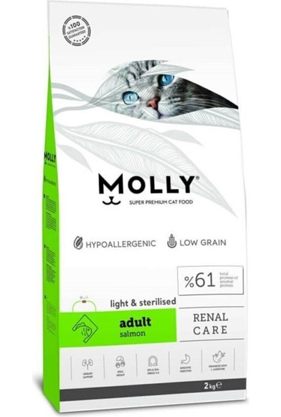 Molly Molly düşük Tahıllı Hipoalerjenik Sterilised Light Somonlu Kısırlaştırılmış Kedi Maması 2 kg