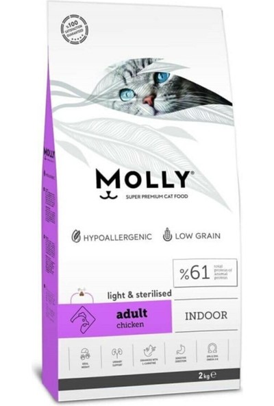 Molly Molly düşük Tahıllı Hipoalerjenik Sterilised Light Tavuklu Kısırlaştırılmış Kedi Maması 2 kg