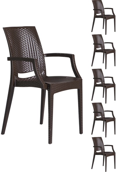Sandalie Rattan Kollu Bahçe Sandalyesi 6 Adet – Kahve Sandalie Rattan Kollu Bahçe Sandalyesi 6 Adet – Kahve