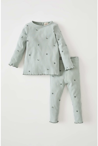 DeFacto Kız Bebek Desenli Uzun Kollu Organik Pamuklu Pijama Takımı V8121A221AU