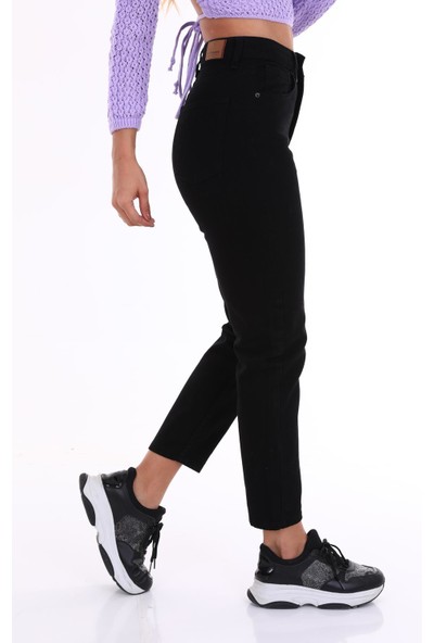 Its Basic Kadın Siyah Renk Yüksek Bel Mom Kalıp Jean