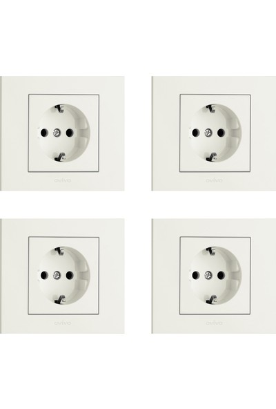 Ovivo Grano Beyaz Topraklı Priz Çerçeveli 4 ADET