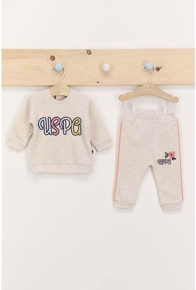 Us Polo 2'li Sweat Takım Kız Bebek Krem