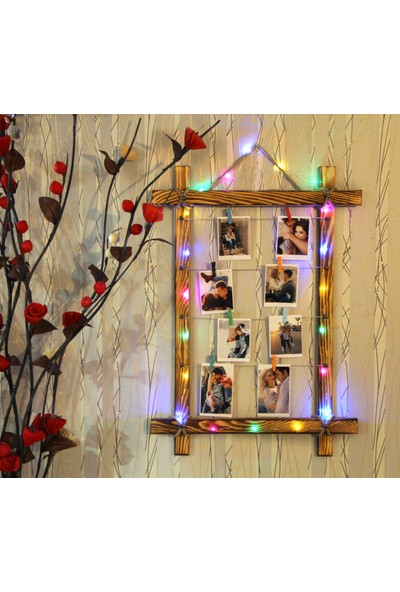 Foto Baskımız Ahşap Işıklı Mandallı Eskitme Duvar Anı Fotoğraf Çerçevesi 47X71