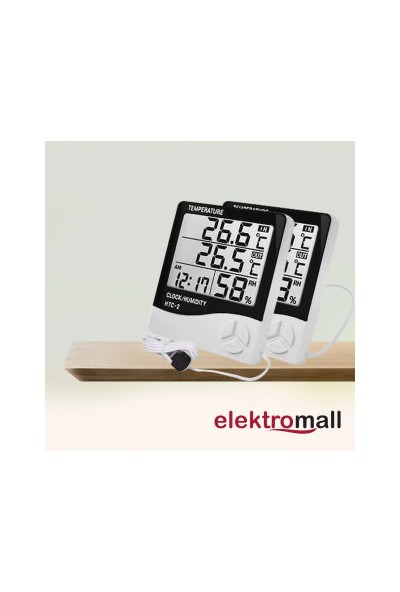 Elektromall Htc-2 Dijital Termometre Saat Nem ve Sıcaklık Ölçer Iç Dış Mekan 2 Adet Elektromall Htc-2 Dijital Termometre Saat Nem ve Sıcaklık Ölçer Iç Dış Mekan 2 Adet