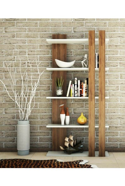 Sal10 Ceviz Beyaz Sole 5 Raflı Kitaplık
