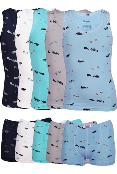 Onurel 5'li Erkek Çocuk Karışık Renk Araba Desenli Likralı Takım