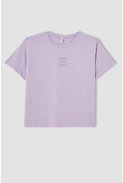 DeFacto Kız Çocuk Relax Fit Slogan Baskılı Kısa Kollu Tişört W1099A621Au DeFacto Kız Çocuk Relax Fit Slogan Baskılı Kısa Kollu Tişört W1099A621Au