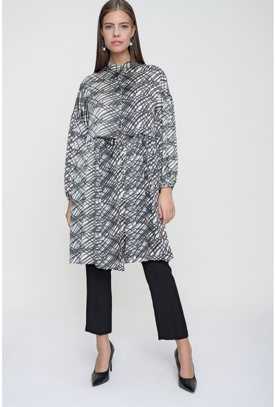 15289111 Belden Büzgülü Desenli Tunik