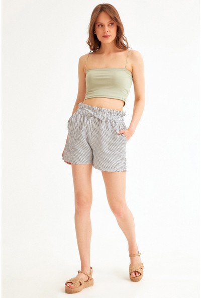 FullaModa Desenli Beli Lastikli Şort
