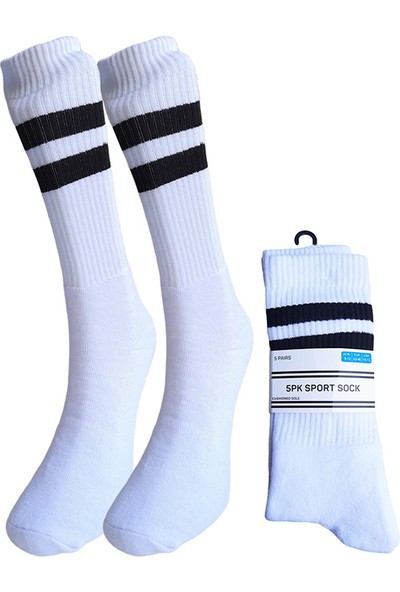 Pink Trend Erkek 2 Çizgili Havlu Uzun Tenis Soket Çorap 5 Çift