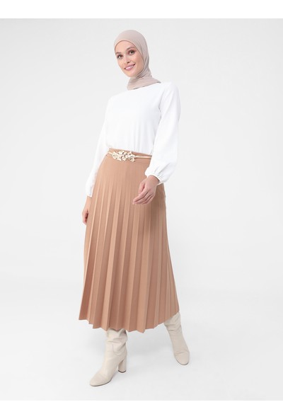 Refka Piliseli 90 cm Etek - Bej - Refka Woman Refka Piliseli 90 cm Etek - Bej - Refka Woman