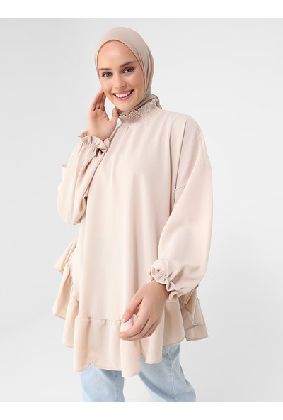 Refka Volan Detaylı Aerobin Tunik - Bej - Refka Casual Refka Volan Detaylı Aerobin Tunik - Bej - Refka Casual