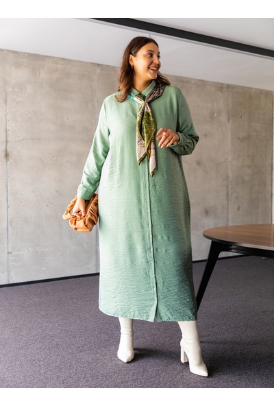 Alia Büyük Beden Sivri Yaka Düğmeli Elbise - Haki - Alia Alia Büyük Beden Sivri Yaka Düğmeli Elbise - Haki - Alia