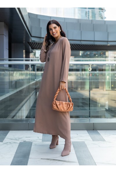 Alia Büyük Beden Kolyeli Elbise - Camel - Alia