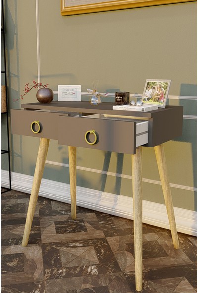 Ünüvar Konsept Ahşap Ayaklı Modern Dekoratif Dresuar Antrasit Meşe Ayak